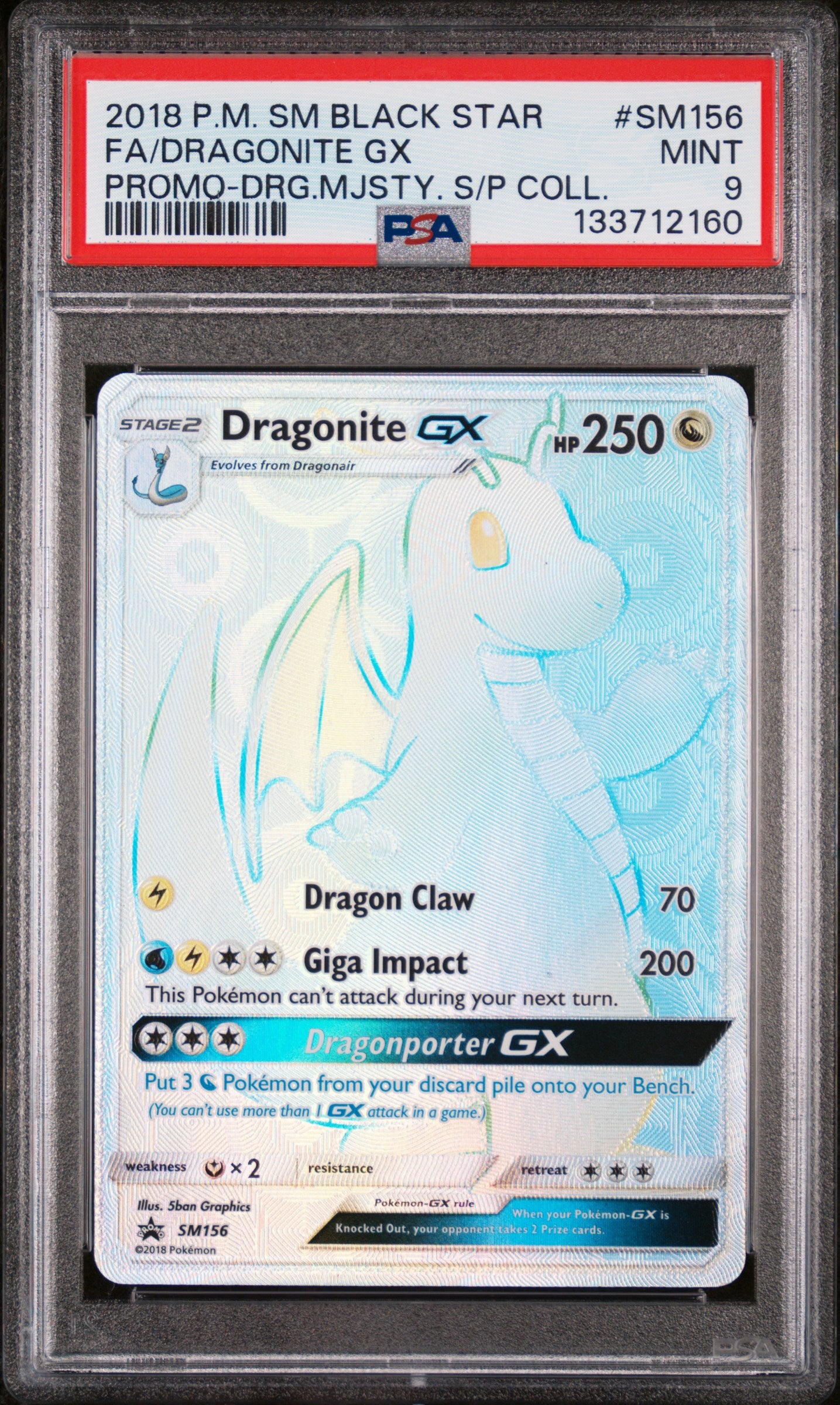 PSA MINT 9 - FA/DRAGONITE GX PROMO-DRG.MJSTY. S/P COLL. 2018 POKEMON S